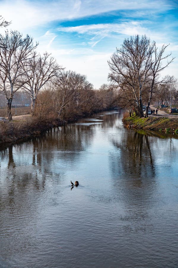 View of the Tunca River from the Tunca Bridge in Edirne, Turkiye ...