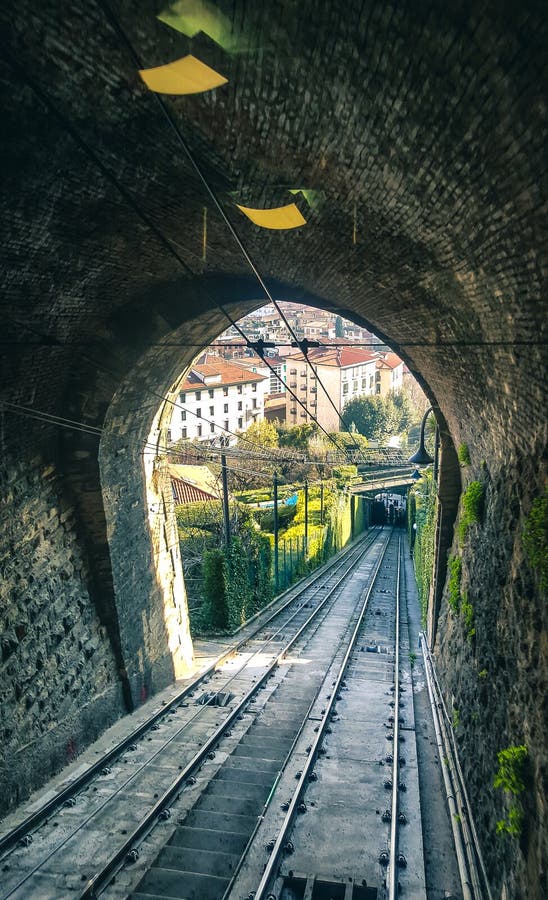 View from Tunnel at Morning Light with Funicular Railway in Citt Stock ...