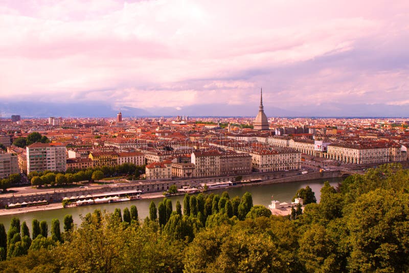 Turin (Torino), High Definition Panorama at Twilight Stock Photo ...