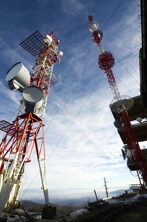 Red and white TV repeater stock image. Image of radar - 107691063