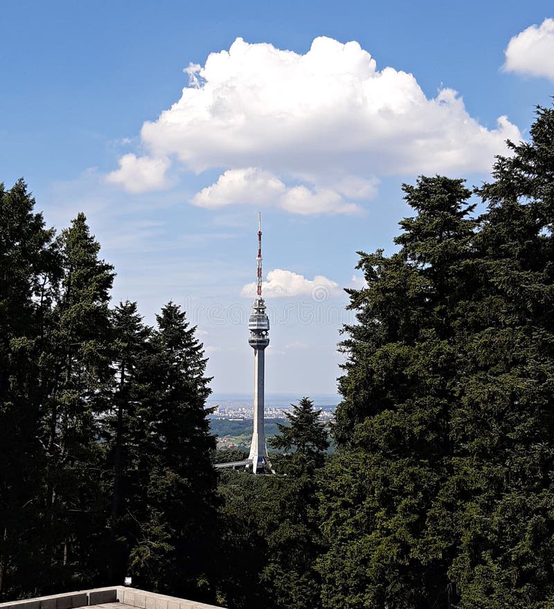 View of the TV Tower on Avala Stock Photo - Image of scenics, landmark ...