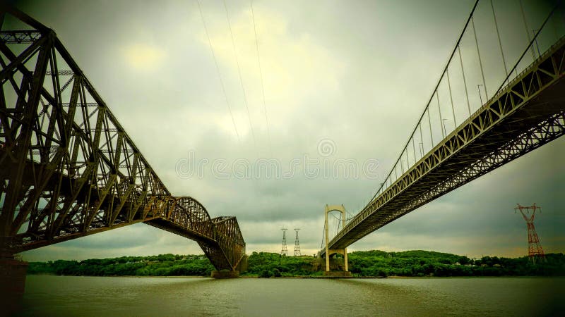 View between Two Bridges Over the St. Lawrence River Stock Photo ...