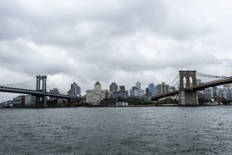 Two bridges stock image. Image of east, view, brooklyn - 197528149