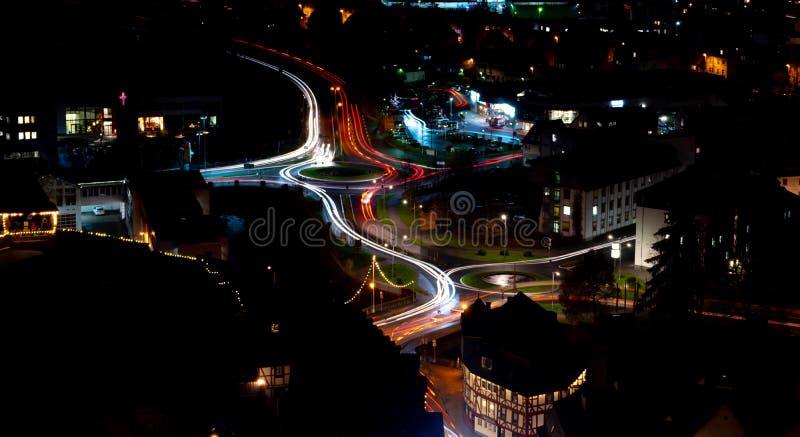 View of Two Roundabout Traffics by Night at Dillenburg Stock Photo ...