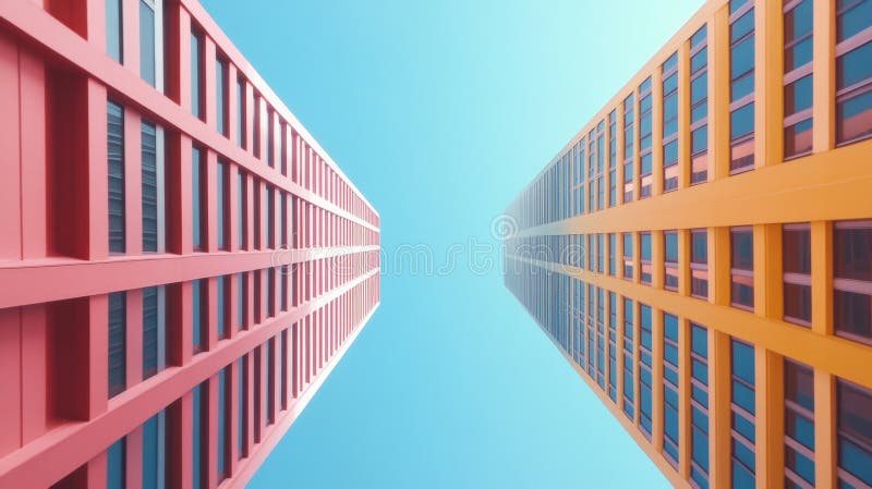 A View of Two Tall Buildings Looking Up at Each Other, AI Stock Photo ...