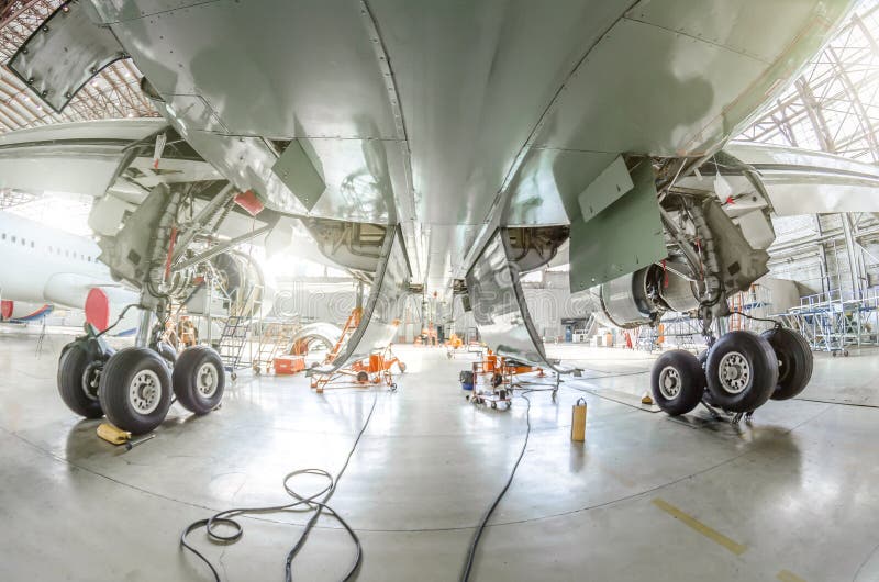 View from Under the Aircraft between the Chassis Racks of Wheels in the ...