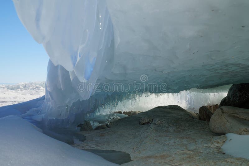 View from Under the Frozen Waves on the Surface of the Frozen Lake and ...
