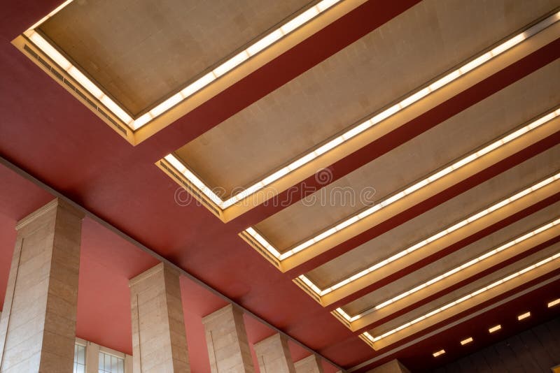 View Under High Ceiling of Open Interior Space with Huge Concrete ...