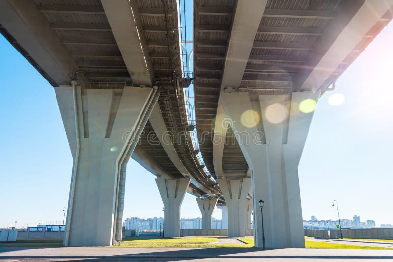 View from Under the High-speed Highway Bridge with a Turn. Stock Image ...
