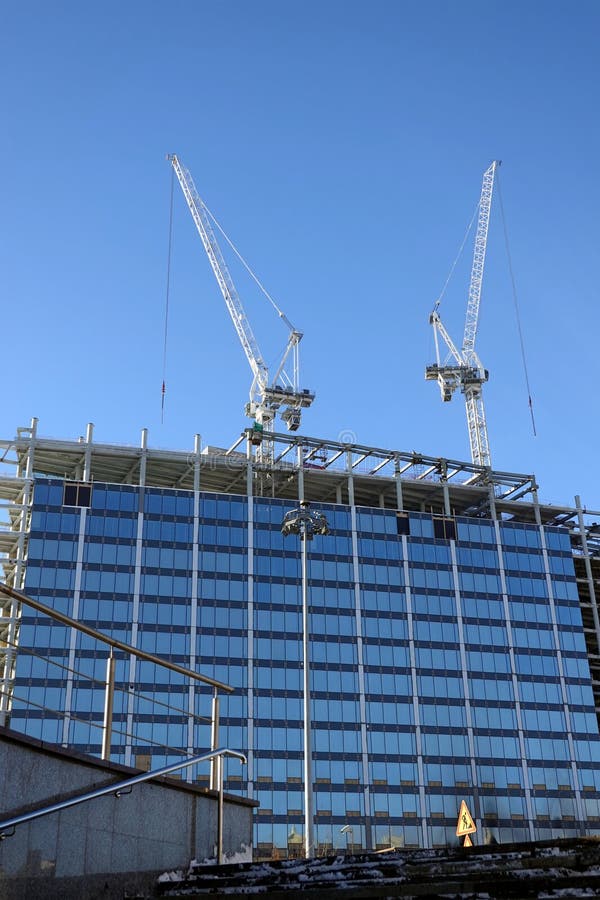View from Underground Crossing on Two Tower Cranes are Being ...