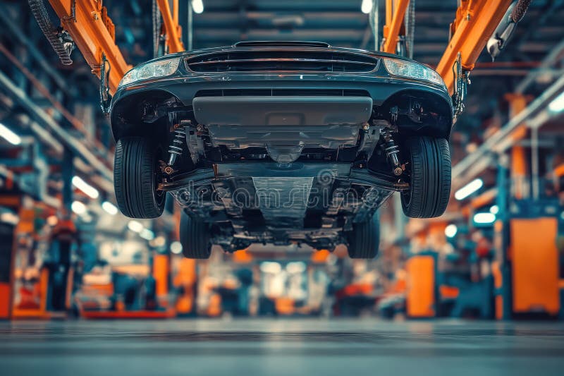 Undercarriage of Car Lifted for Inspection in Workshop Stock Image ...