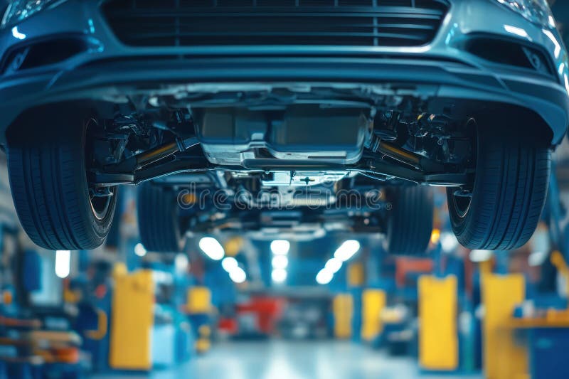 Undercarriage of Car Lifted for Inspection in Workshop Stock Image ...