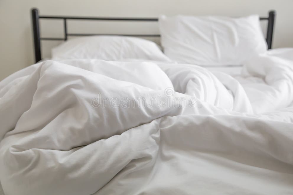 View of an unmade bed stock photo. Image of sleep, unmade - 60374400