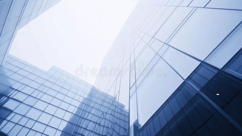 View Up Reflective Glass Facade of High Skyscraper with Perspective ...