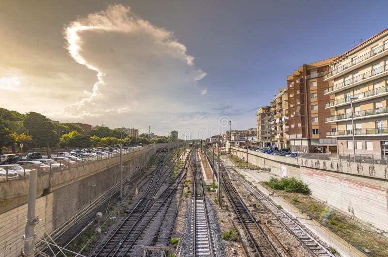 View of an Urban Area with Railway Stock Image - Image of station ...