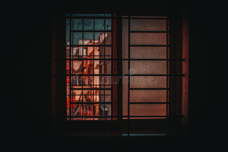 View of Urban Building from a Window in a House during Evening Stock ...