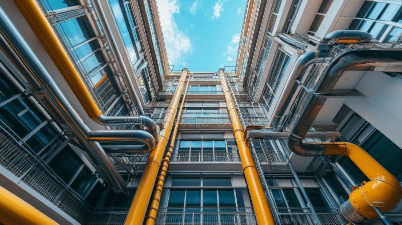 Urban High Rise PVC Pipe Installation in Modern Architecture Stock ...