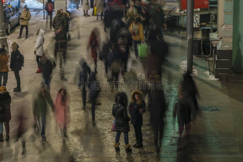 View of Urban Square with Crowds of People Rushed Home after the ...
