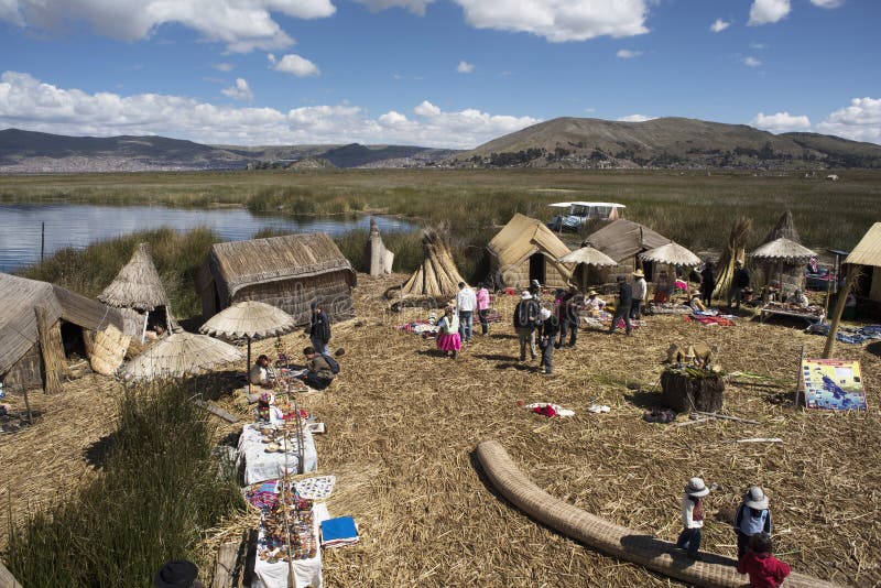 View of Uros Floating Islands with Typical Boats, Puno, Peru Editorial ...