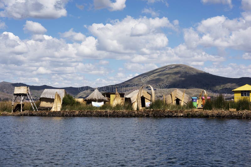 View of Uros Floating Islands with Typical Boats, Puno, Peru Stock ...