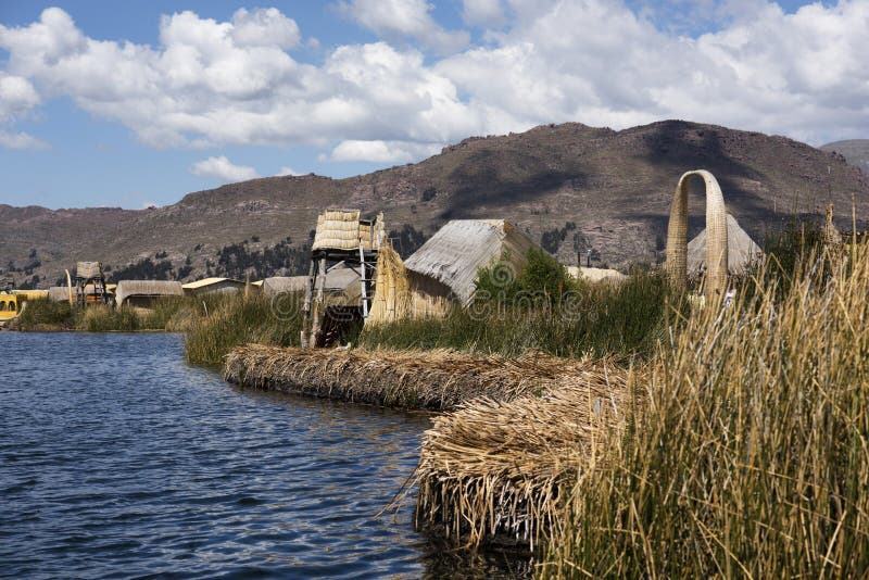 View of Uros Floating Islands with Typical Boats, Puno, Peru Stock ...