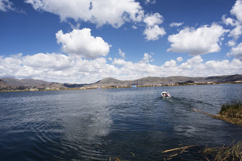 View of Uros Floating Islands with Typical Boats, Puno, Peru Stock ...