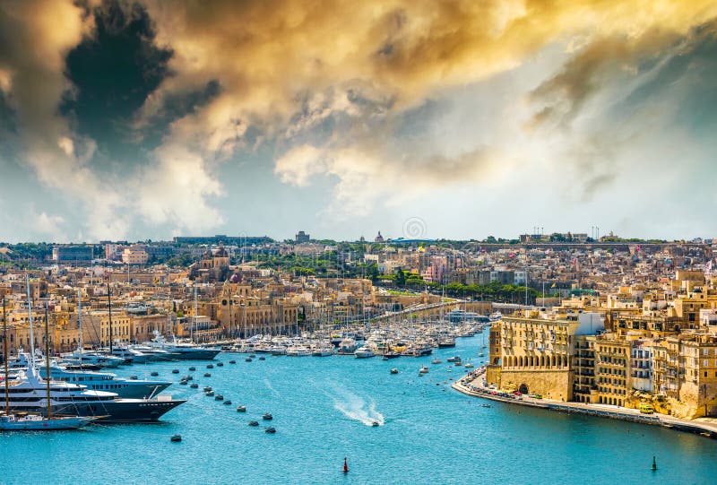 View on Valletta from sea stock image. Image of gulf - 105702045