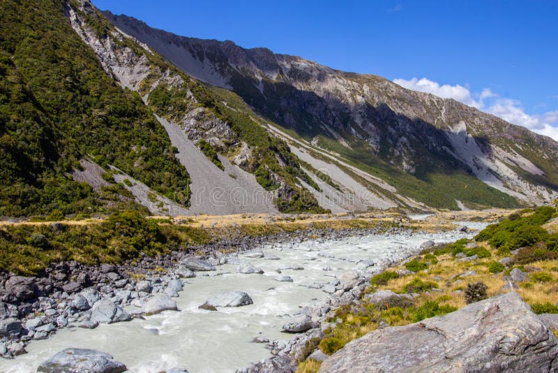 View of the Valley at Mount Cook National Park Stock Photo - Image of ...