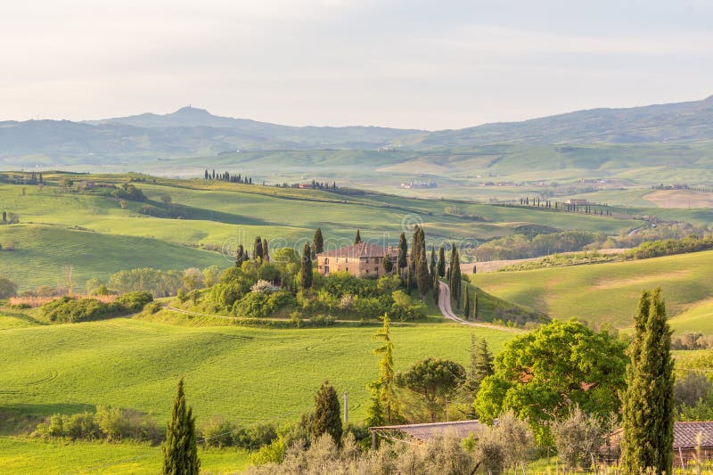 View of a Valley with Fields House Stock Photo - Image of calm ...