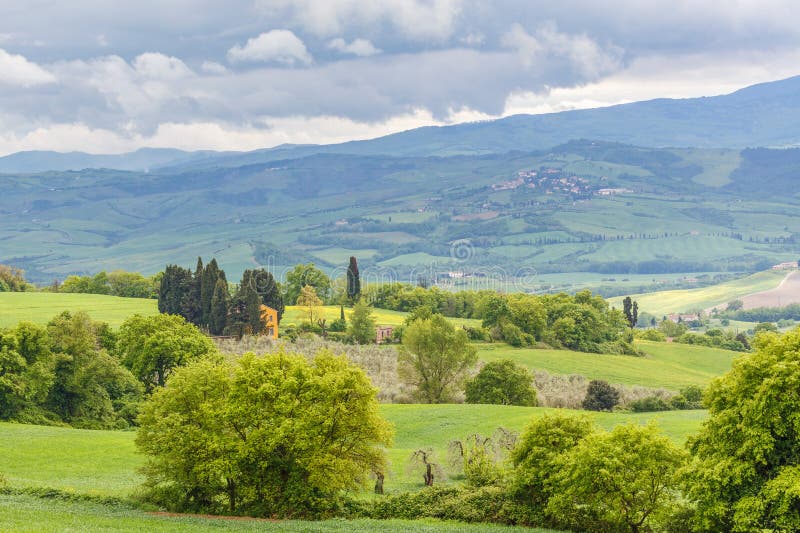 View of a Valley with Fields and Trees Stock Image - Image of horizon ...