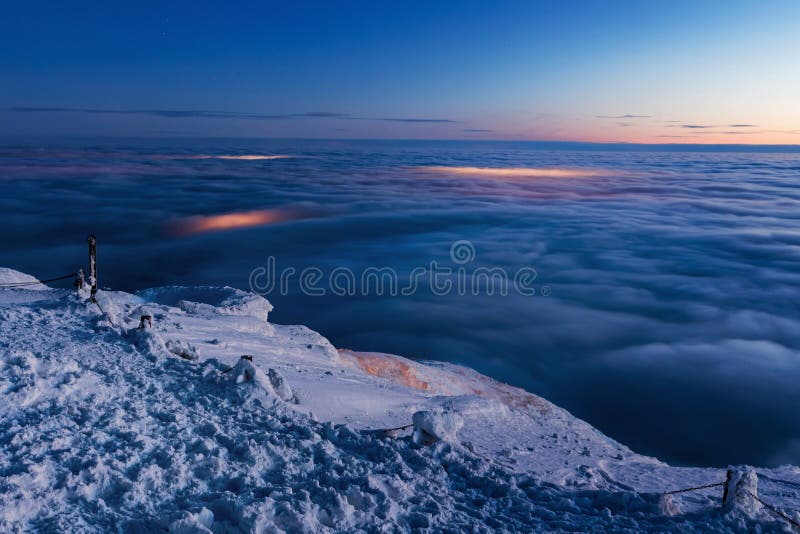 View of the Valley from the Summit of Snezka. Inverted Clouds in the ...