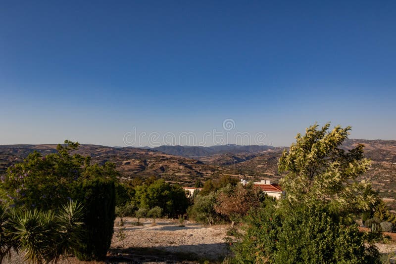 View of the Valley and Troodos Mountains Stock Photo - Image of blue ...