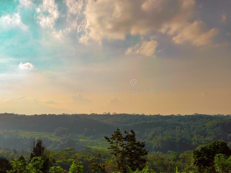 View of the Valley between Two Hills. Stock Image - Image of tree, dusk ...