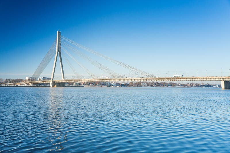 A View of the Vansu Bridge Over Daugava River in Riga, Latvia Stock ...
