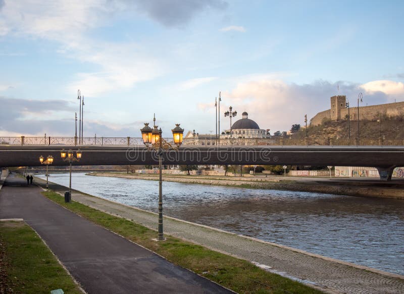 View of Vardar River and Skopje Kale Castle Editorial Image - Image of ...