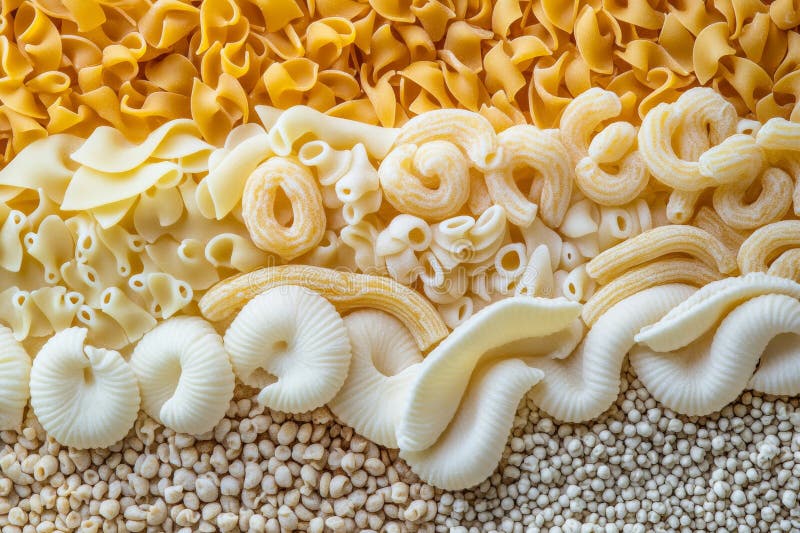 View of a Variety of Pasta Types from Above Stock Photo - Image of ...