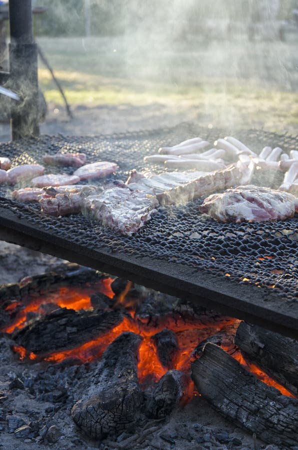 Various Cuts of Meat Baking on the Grill Stock Photo - Image of tasty ...