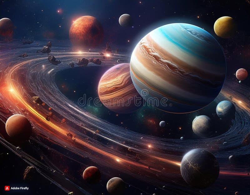 View of Various Planets in Deep Space. Deep Space. Stock Illustration ...