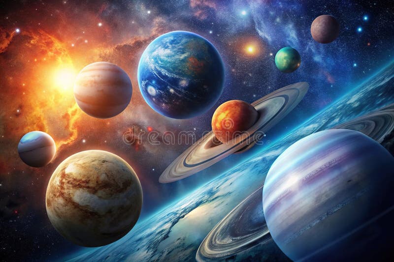 View of Various Planets in Deep Space. Deep Space. Stock Illustration ...