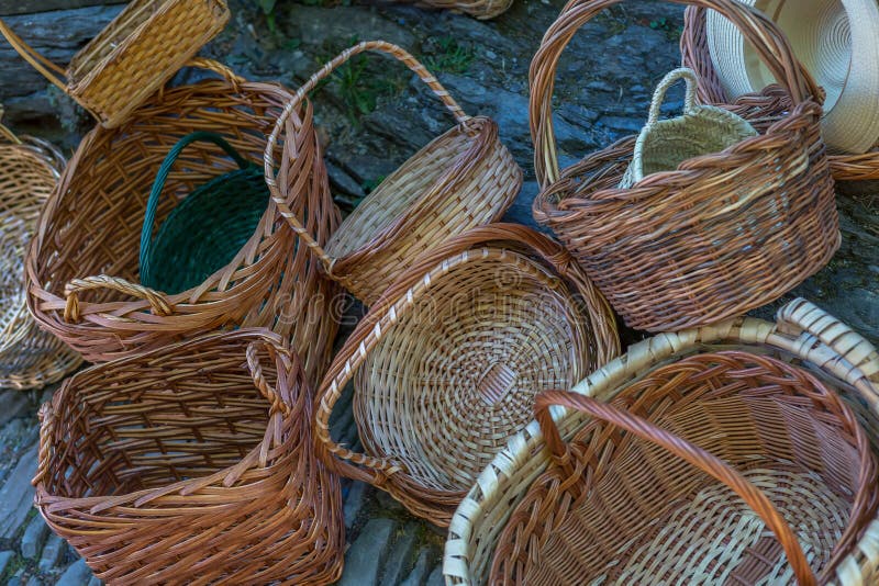 View of Various Types of Handmade Wicker Baskets, Typical Handcrafted ...