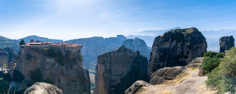 View of the Varlaam Monastery and Landscape of Meteora Stock Image ...
