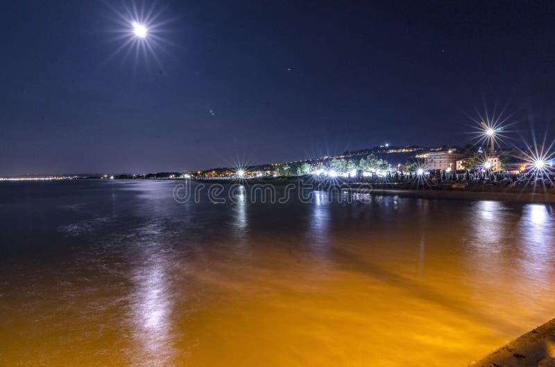 View of Vasto from the Beach at Night Abruzzo - Italy Stock Photo ...