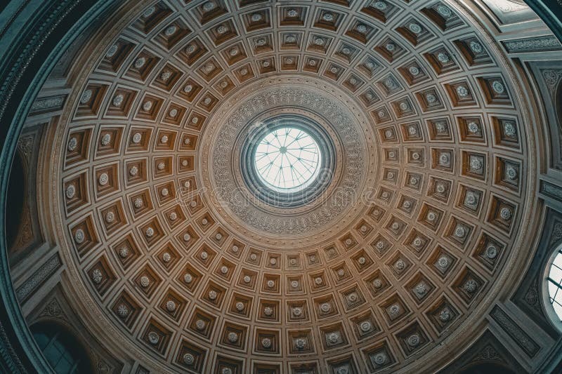 View of Vatican Decorated Ceiling Dome. Round Geometric Ceiling with ...
