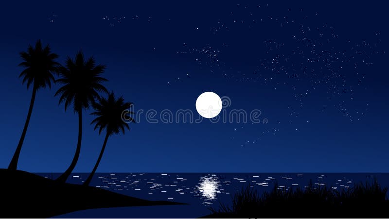 Beautiful Calm Night Scene Illustration with Starry Sky in Forest Stock ...