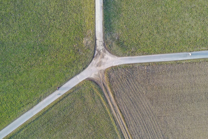 Top View of a Crossroads in the Field Stock Photo - Image of ...