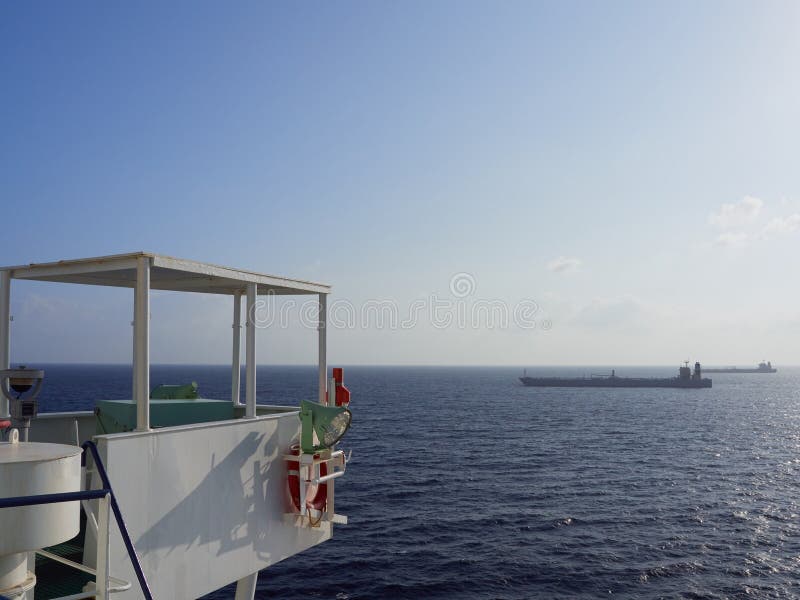 View from Vessel Bridge the Right Wing To the Tanker in Open Sea during ...