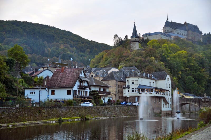 View of the Vianden Castle and River Our in Luxembourg Stock Image ...