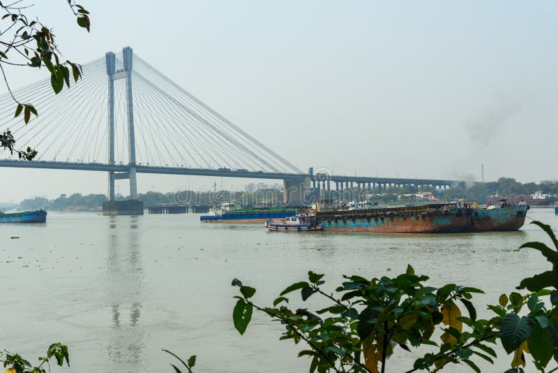 Vidyasagar Bridge Setu on River Hooghly. Kolkata Prinsep Ghat Sunset ...