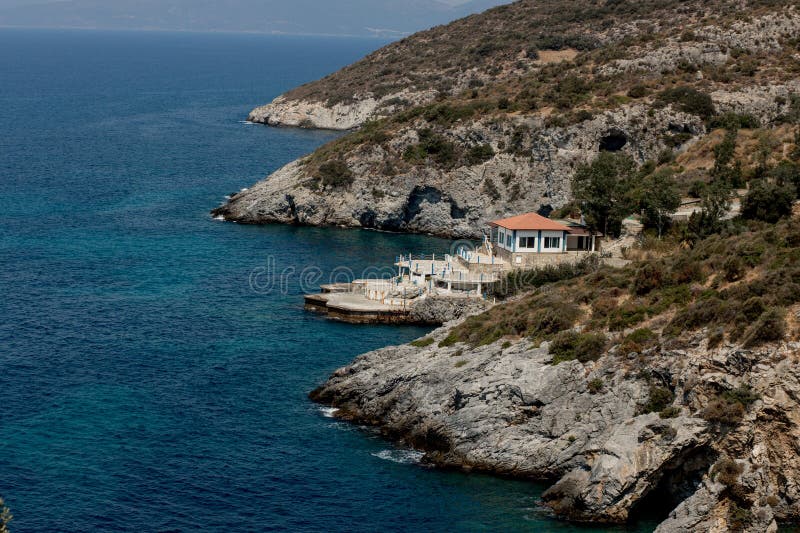 View of the Villa on the Seashore. Rocky Shore with a House. Stock ...