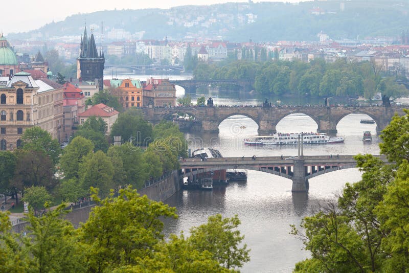 View of Vltava River with Main Pragues Bridges Editorial Photo - Image ...